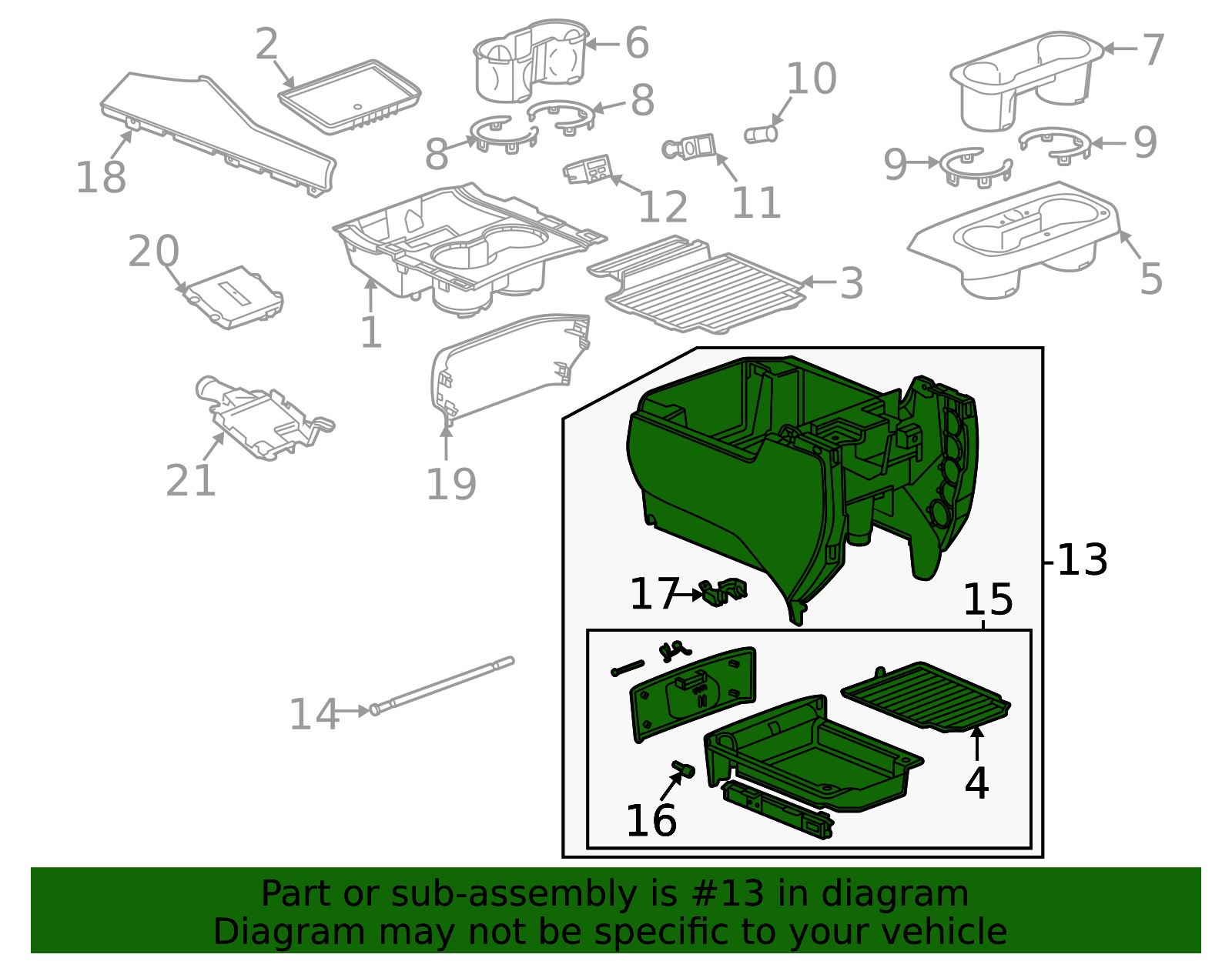 2021-2024 GM Dark Gray Front Floor Console Compartment with Panel ...