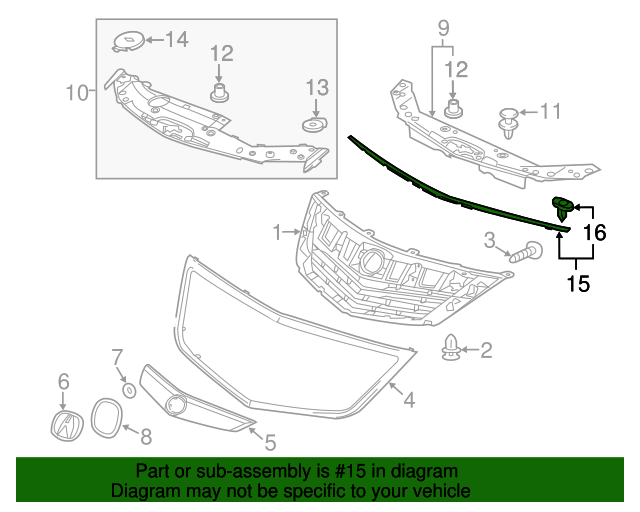 Genuine OEM Acura - Seal, Center Hood Part# 74147-TL0-G50 | Acura Parts ...