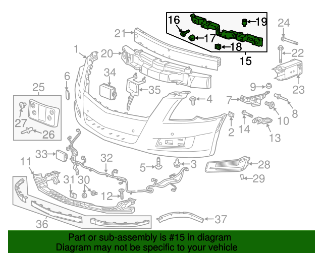 2013-2015 Cadillac XTS Front Bumper Fascia Center Support 22938069 GM ...