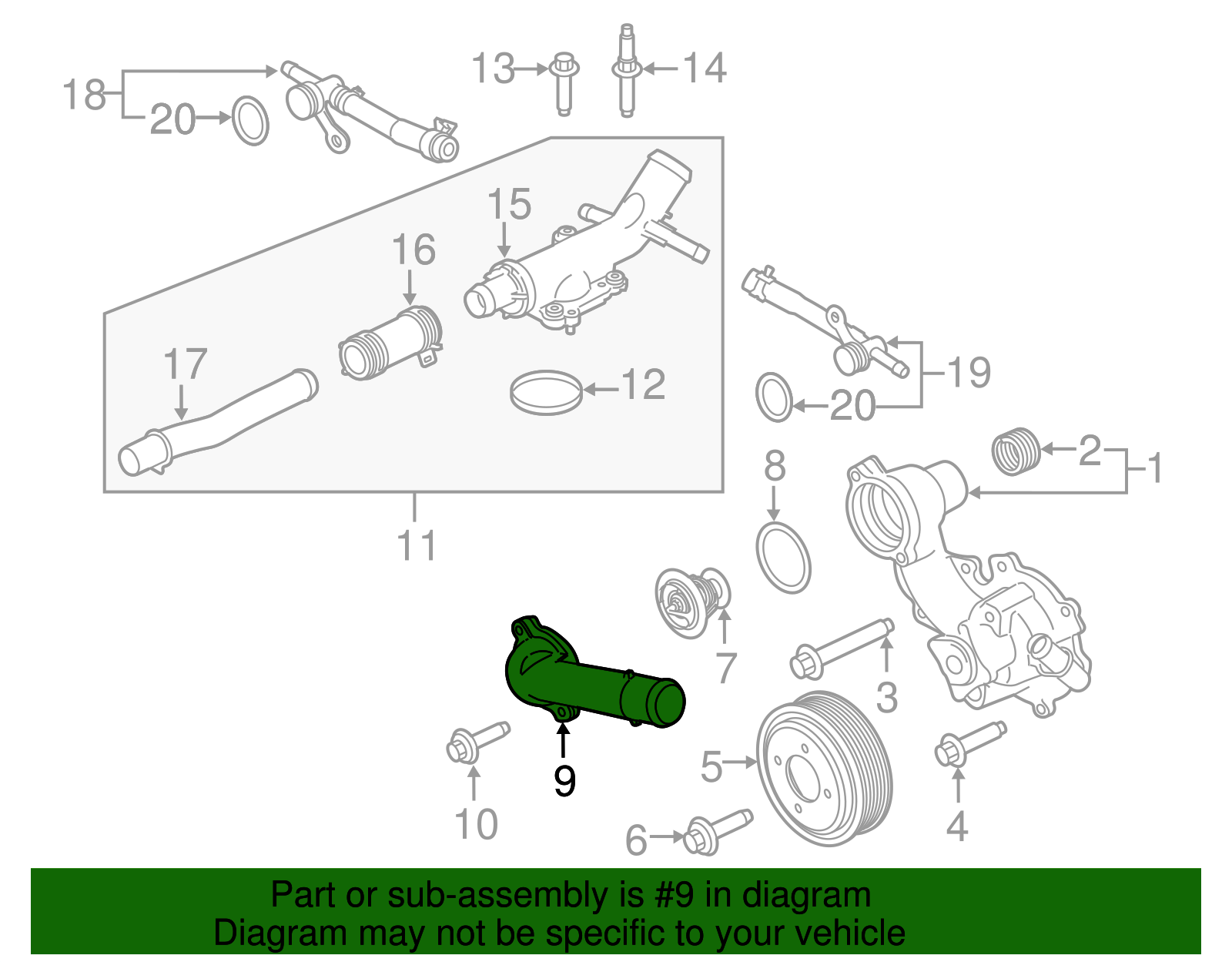 2018-2020 Ford F-150 | Thermostat Outlet | JT4Z-8592-A | Walls' Ford Parts