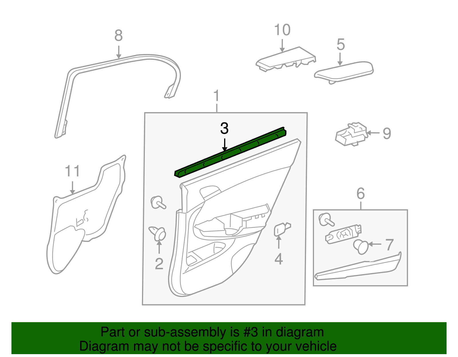 72875-TA5-A01 - 2008-2012 Honda Accord - Weatherstrip L Rear Door (Inner) | Genuine Honda Parts