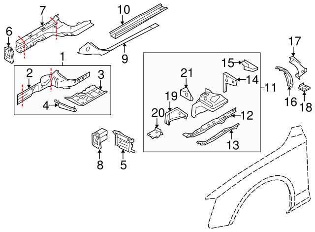 2008-2017 Audi Fender Apron Assembly 8K0-803-442-A | Genuine Audi Parts