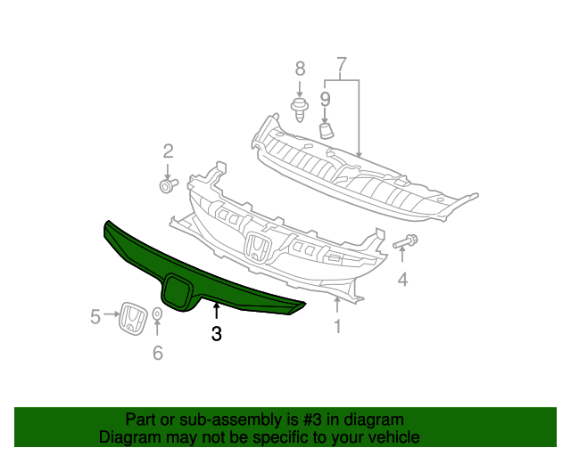 71122-SNA-A50 - Molding, Front Grille - 2009-2011 Honda Civic | Honda ...