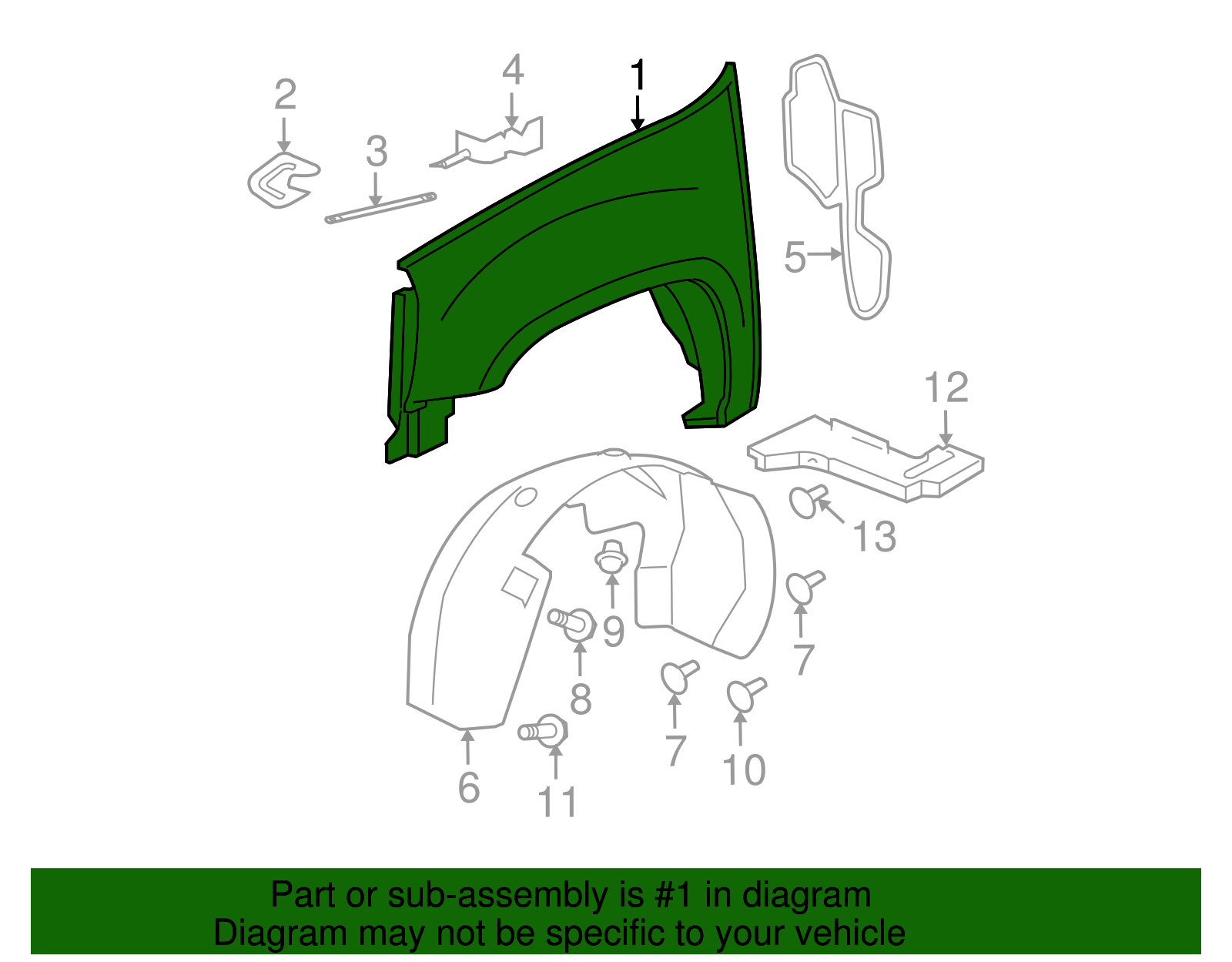 2007-2014 Chevrolet Front Passenger Side Fender 22977474 GM ...