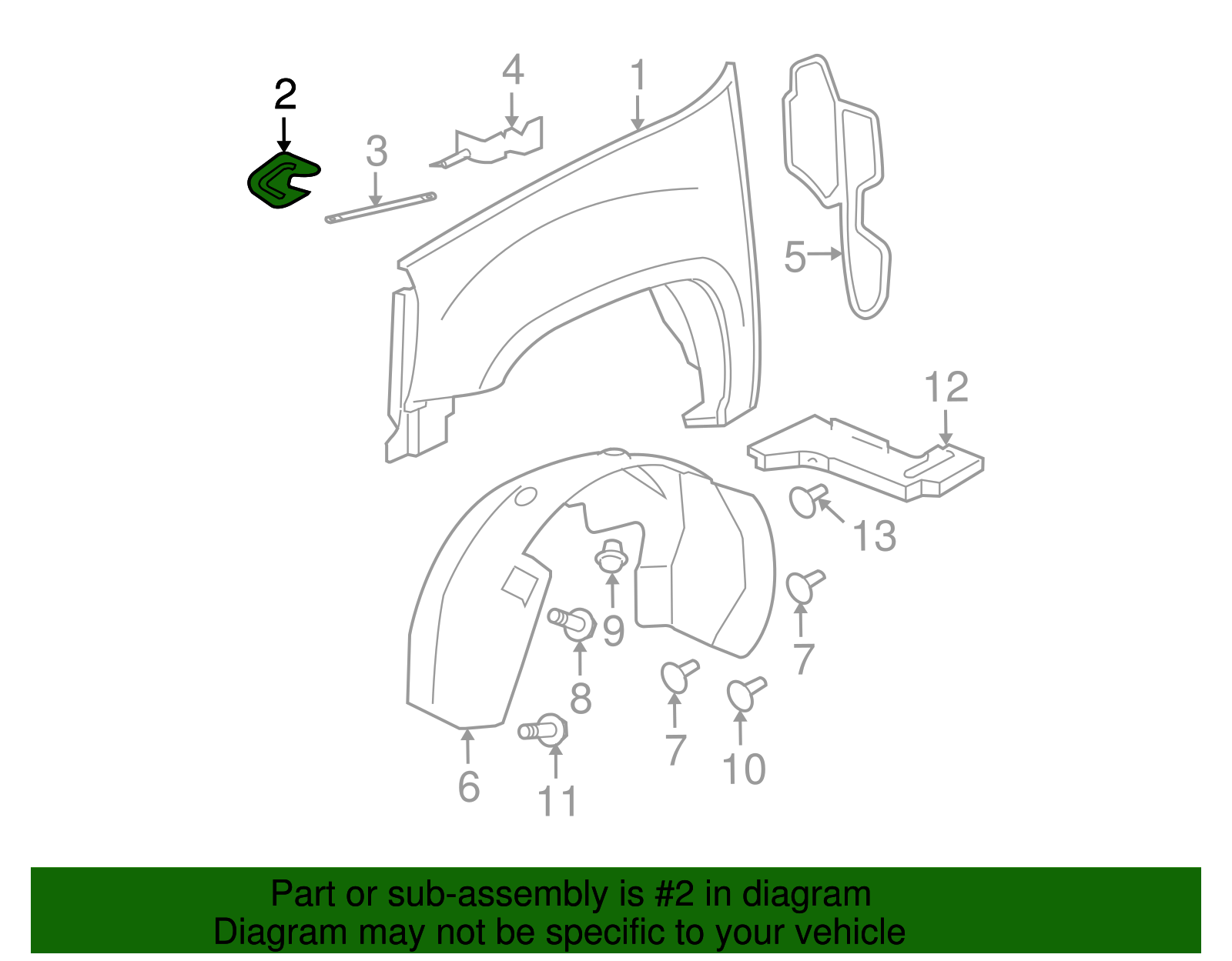 2007-2014 GM Rear Driver Side Upper Fender Brace with Nuts 15185449 GM ...