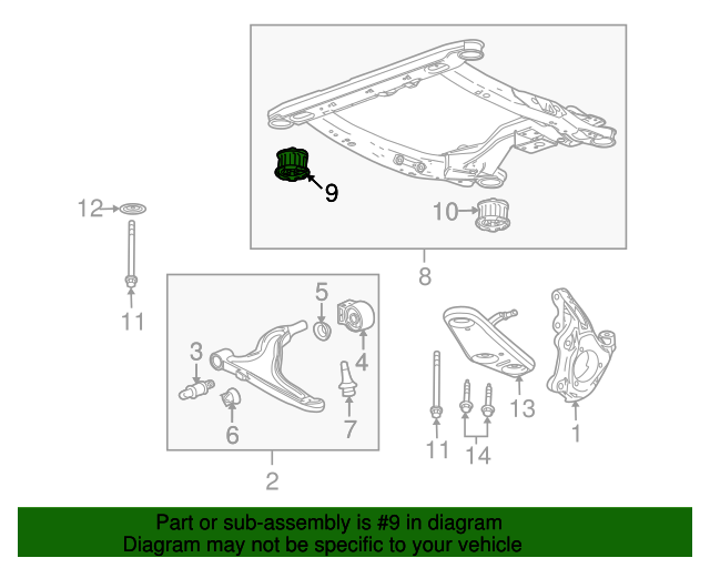 2010-2016 Cadillac SRX Drivetrain and Front Suspension Cradle Mount ...