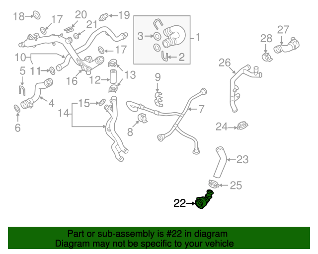 1J0-122-291-D - Radiator Coolant Hose Adapter 2013-2017 Audi S5 ...