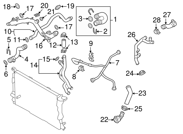 1J0-122-291-D - Radiator Coolant Hose Adapter 2013-2017 Audi S5 ...