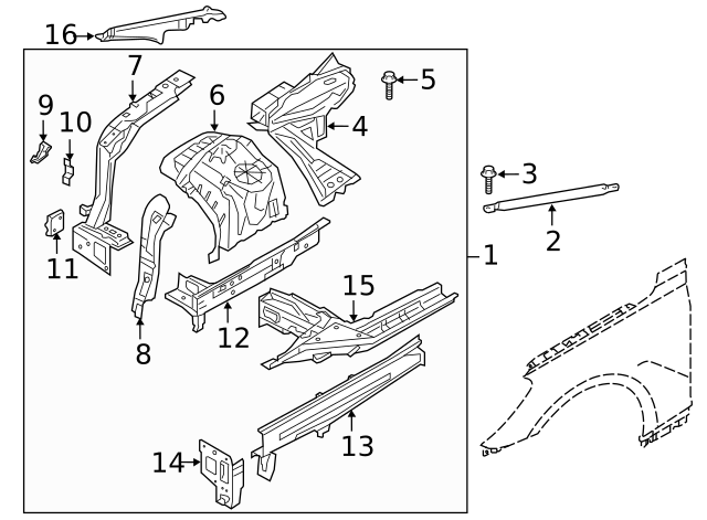 64600-D2500 - Apron/Rail Assembly - 2020-2022 Genesis G90 | World OEM ...
