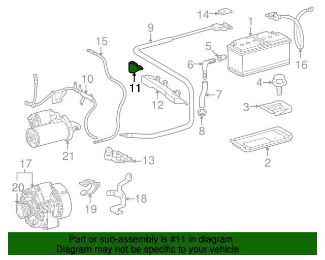 001-546-01-43 - Positive Cable Bracket 1998-2002 Mercedes-Benz ...