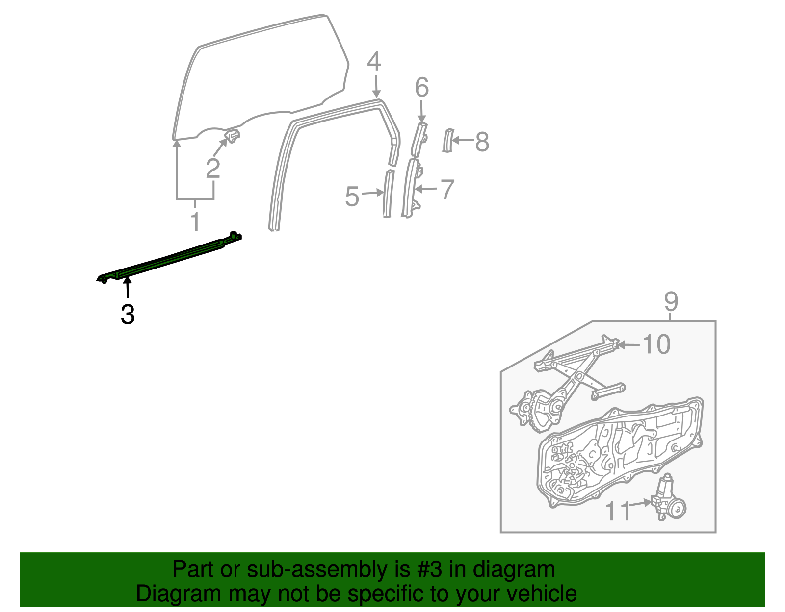 2004-2010 Toyota Sienna Weatherstrip Assembly, Rear Door Glass, Outer ...