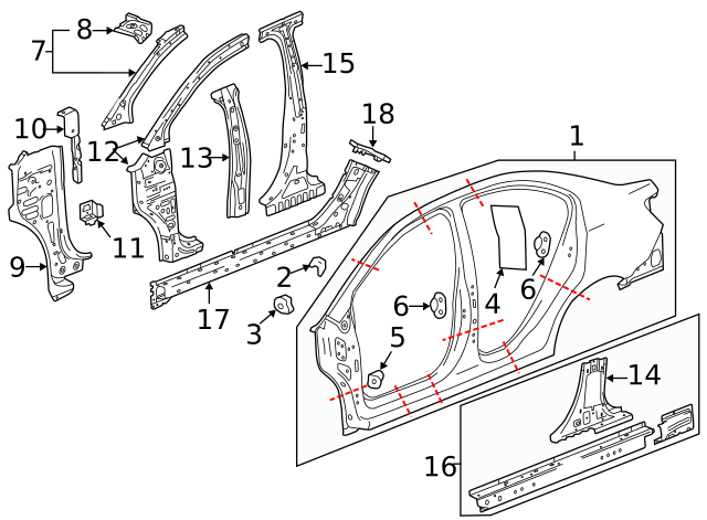 Genuine OEM Driver Side Inner Lower Hinge Pillar Panel with ...