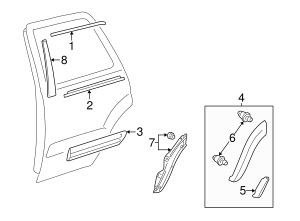 2001-2007 Toyota Sequoia Door Window Belt Weatherstrip (Left, Rear ...