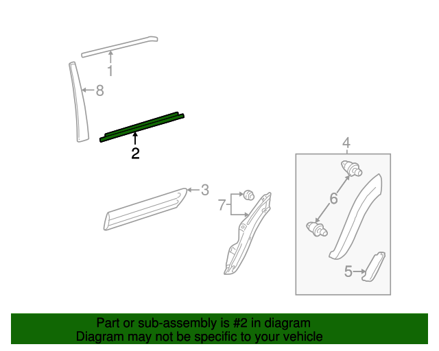 75740-0C010 - Door Window Belt Weatherstrip (Left, Rear) - 2001-2007 ...