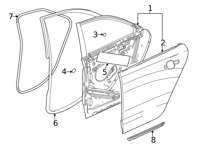 2020-2024 Cadillac CT4 Rear Passenger Side Door Outer Panel 84041560 ...