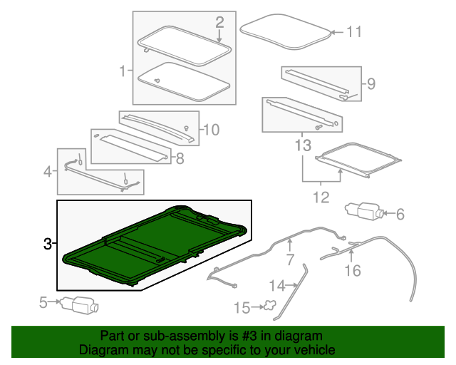 2010-2017 GM Black Sunroof Housing 23288543 GM | GMPartsDirect.com